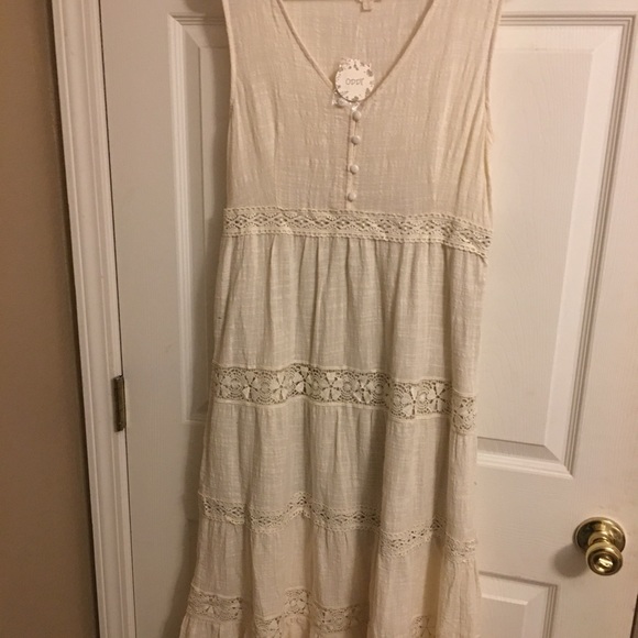 ODDY | Dresses | Nwt Oddy Midi Length Off White Dress Crocheted Trim ...